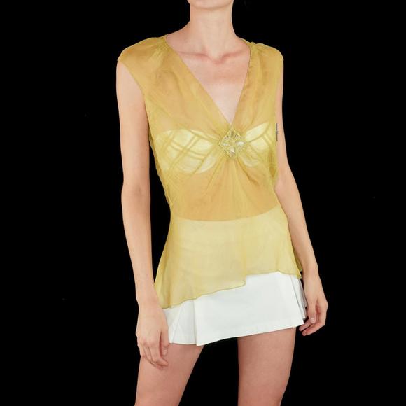 Max Studio | Tops | Beautiful Chartreuse Silk Sheer Sleeveless Top ...